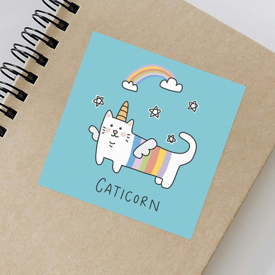 Caticorn Sticker, Cute Cat Decal, Unicorn Sticker, Funny Square Vinyl ...