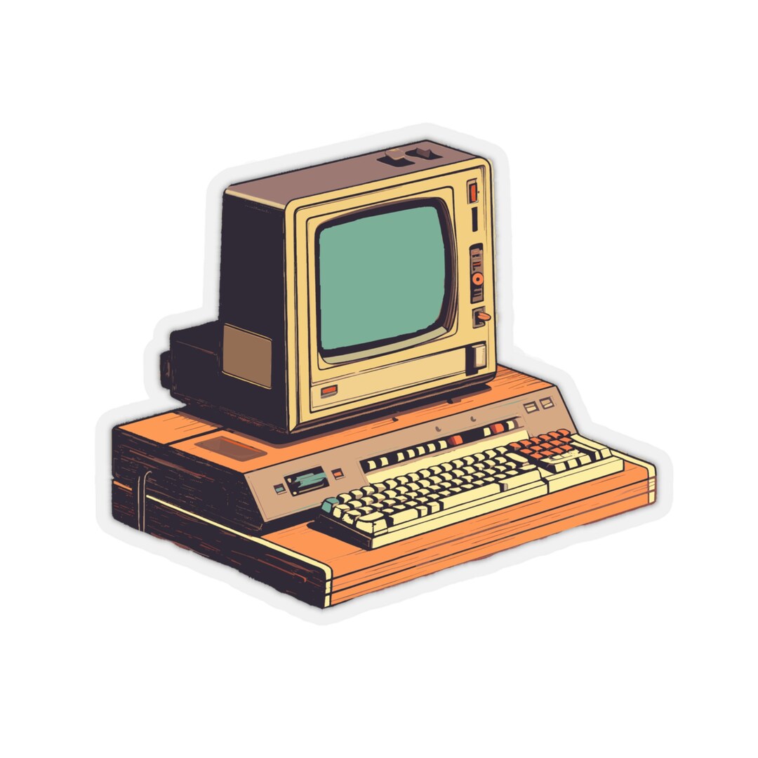 Retro Computer Kiss-cut Sticker, Orange & Yellow Design, Three Sizes ...