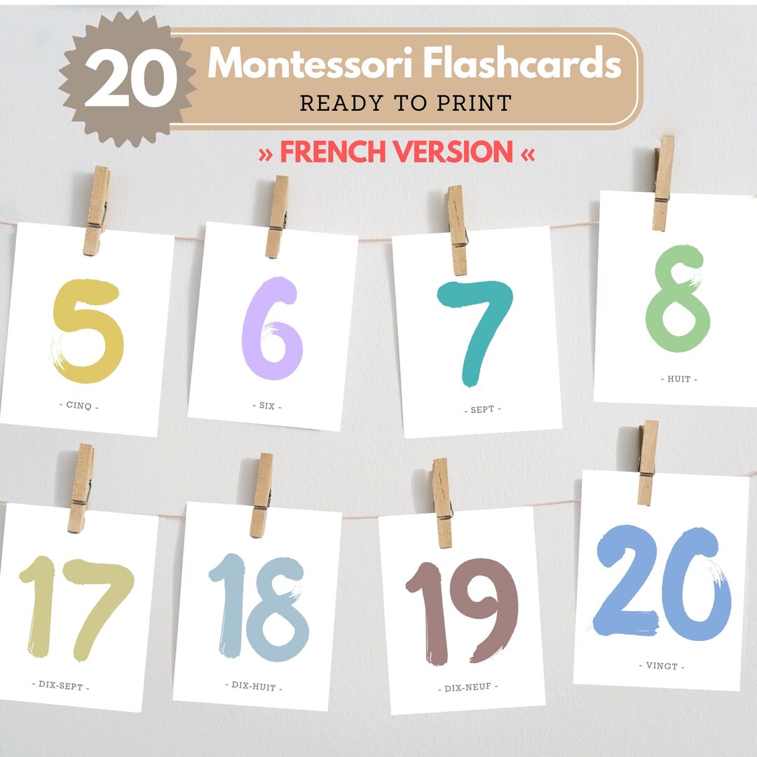 Montessori Flashcards in French | Numbers From 1 to 20 | Ready to Print ...