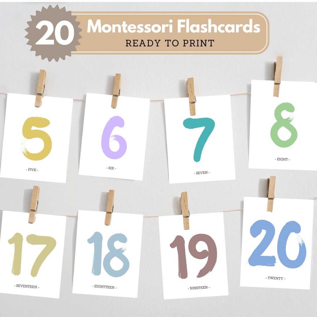 Montessori Flashcards Numbers From 1 to 20 Ready to Print Learning ...
