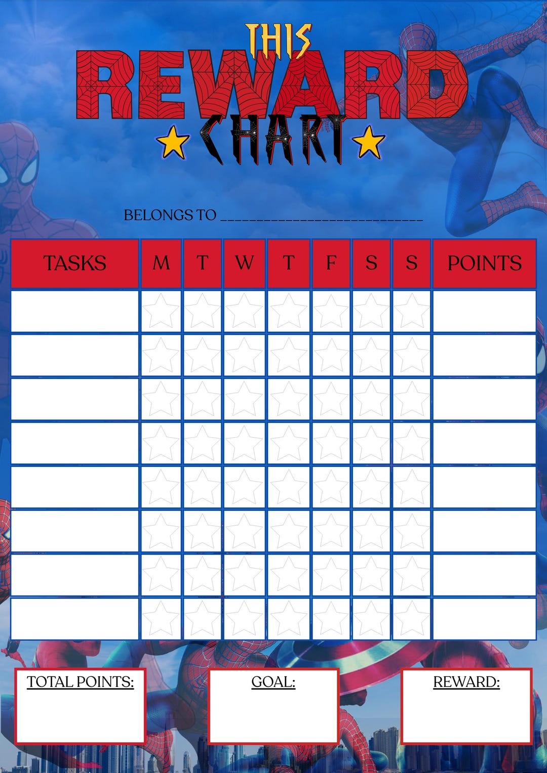 Spider-man Reward Chart: Kids Chore & Potty Training (digital Download ...