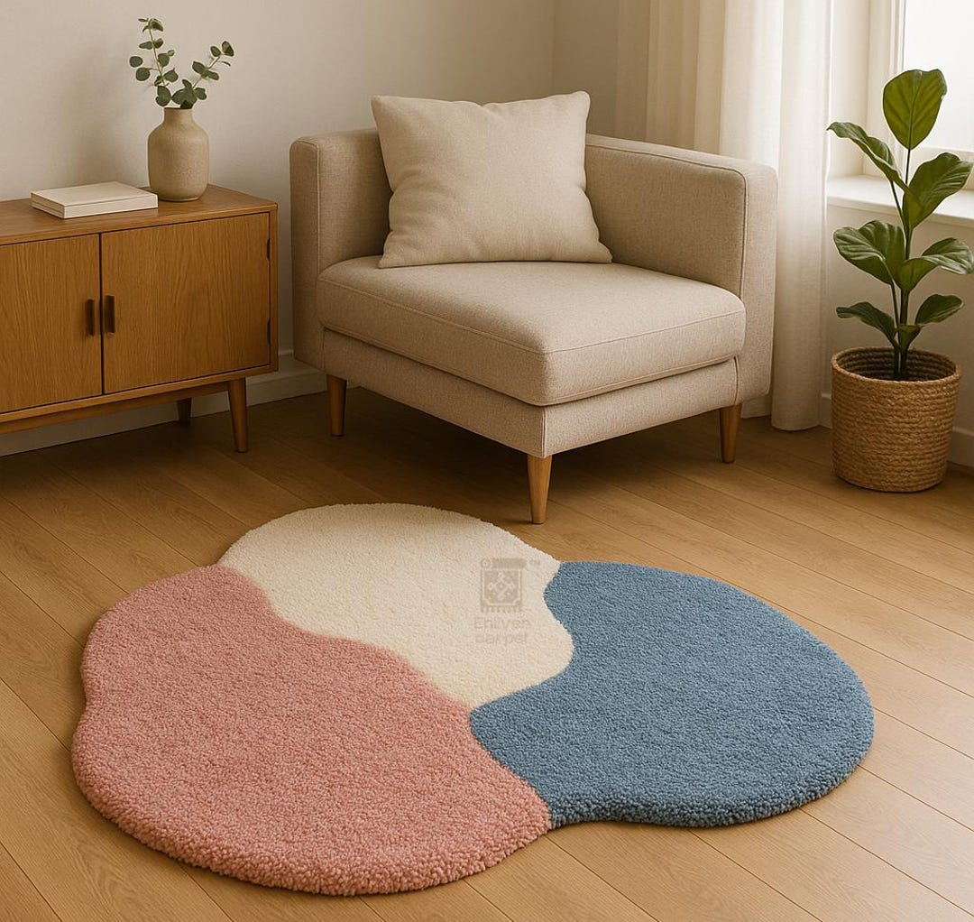 Irregular Shape Tufted Rug Multicolored, Hand-tufted Wool Area Rug ...