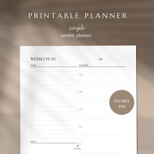 Simple Weekly Planner Printable Fillable PDF Digital Instant Download ...