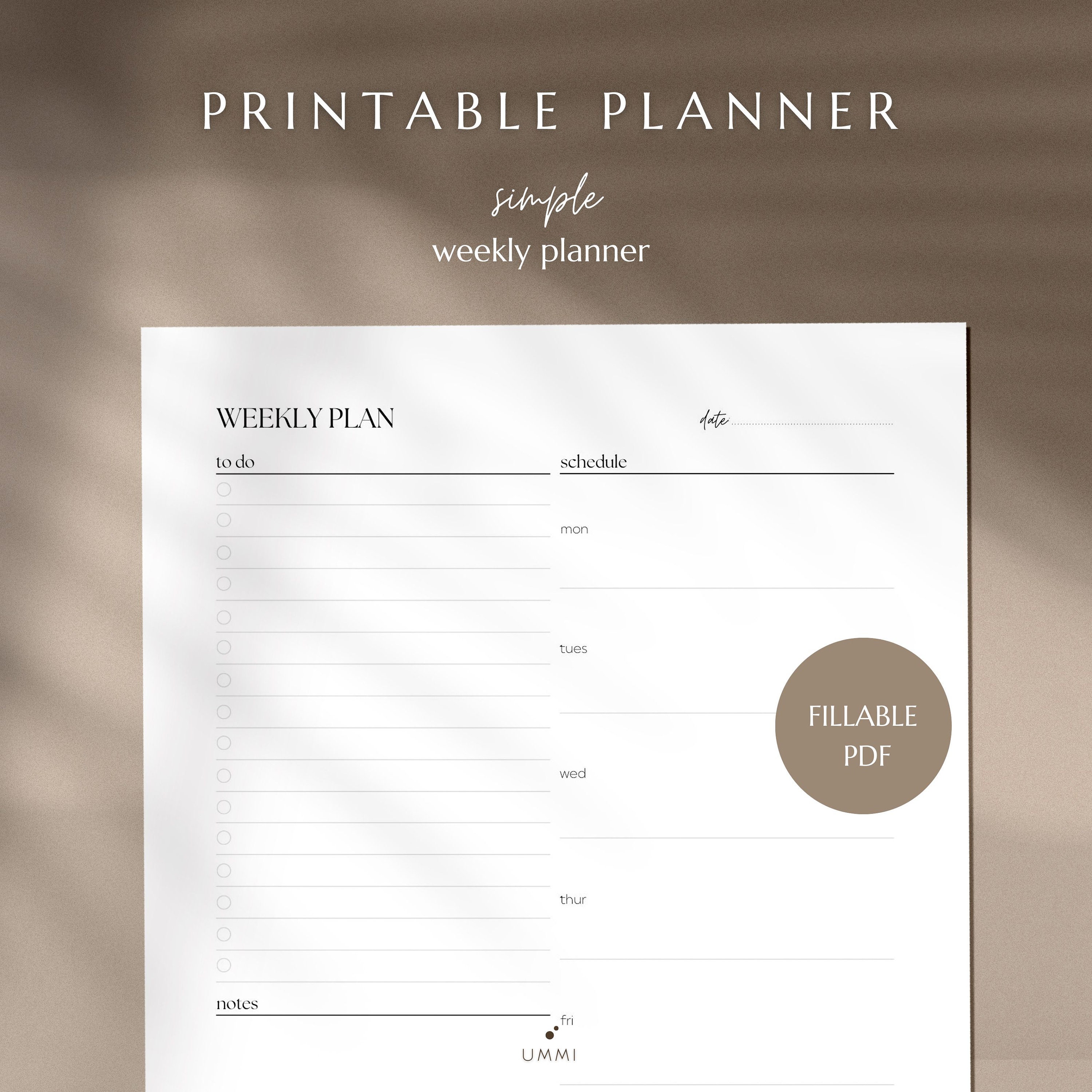Simple Weekly Planner Printable Fillable PDF Digital Instant - Etsy