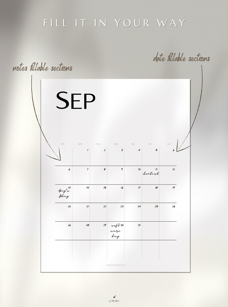 Simple Blank Printable Calendar 12 Months Fillable Interactive Editable ...