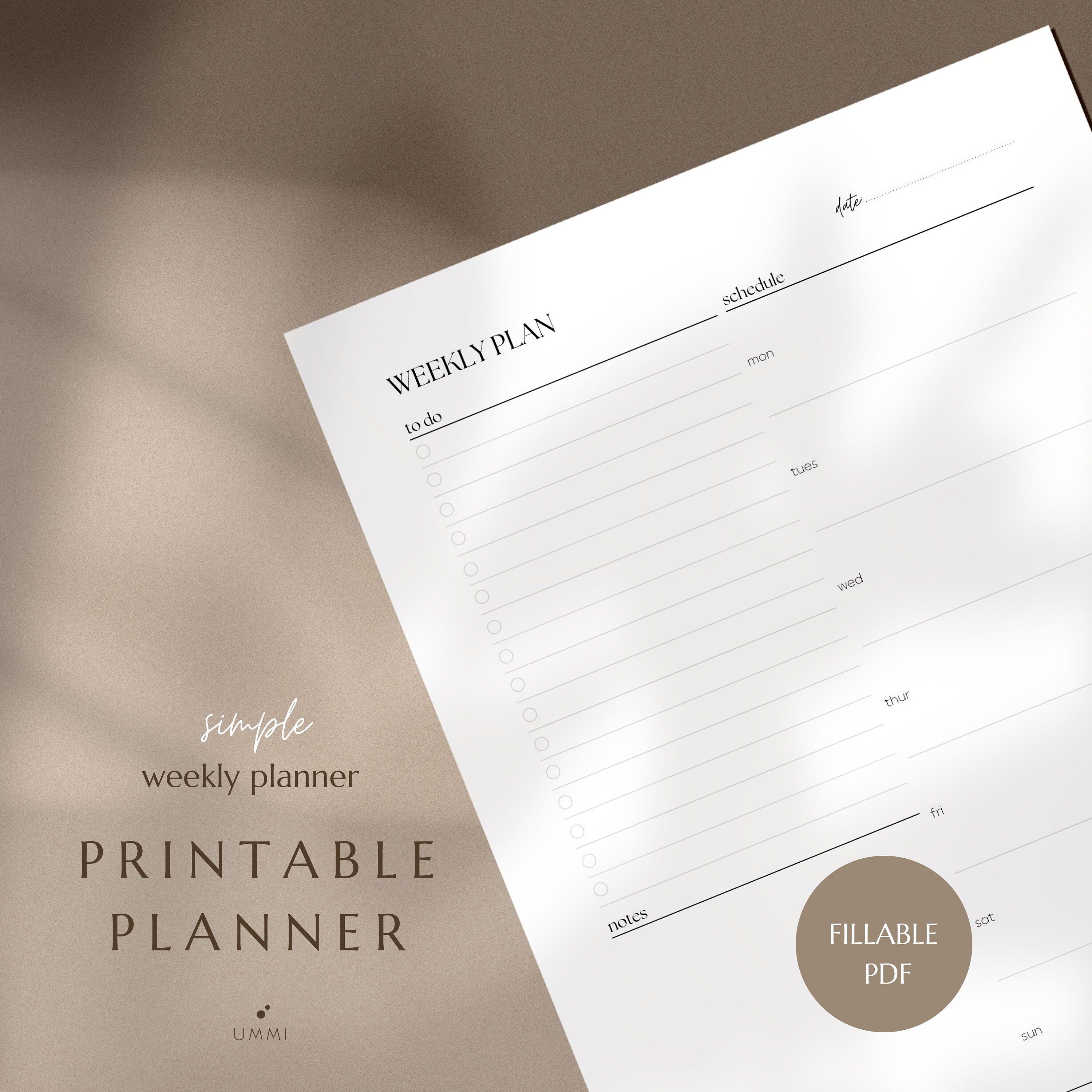 Simple Weekly Planner Printable Fillable PDF Digital Instant - Etsy
