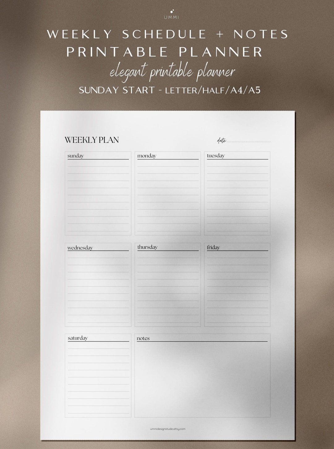 Weekly Schedule & Notes, Printable Planner Blank Schedule Instant ...