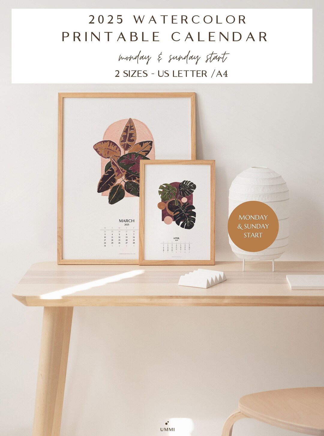 2025 Hygge Plantlover Watercolor Printable Calendar Decor - Etsy