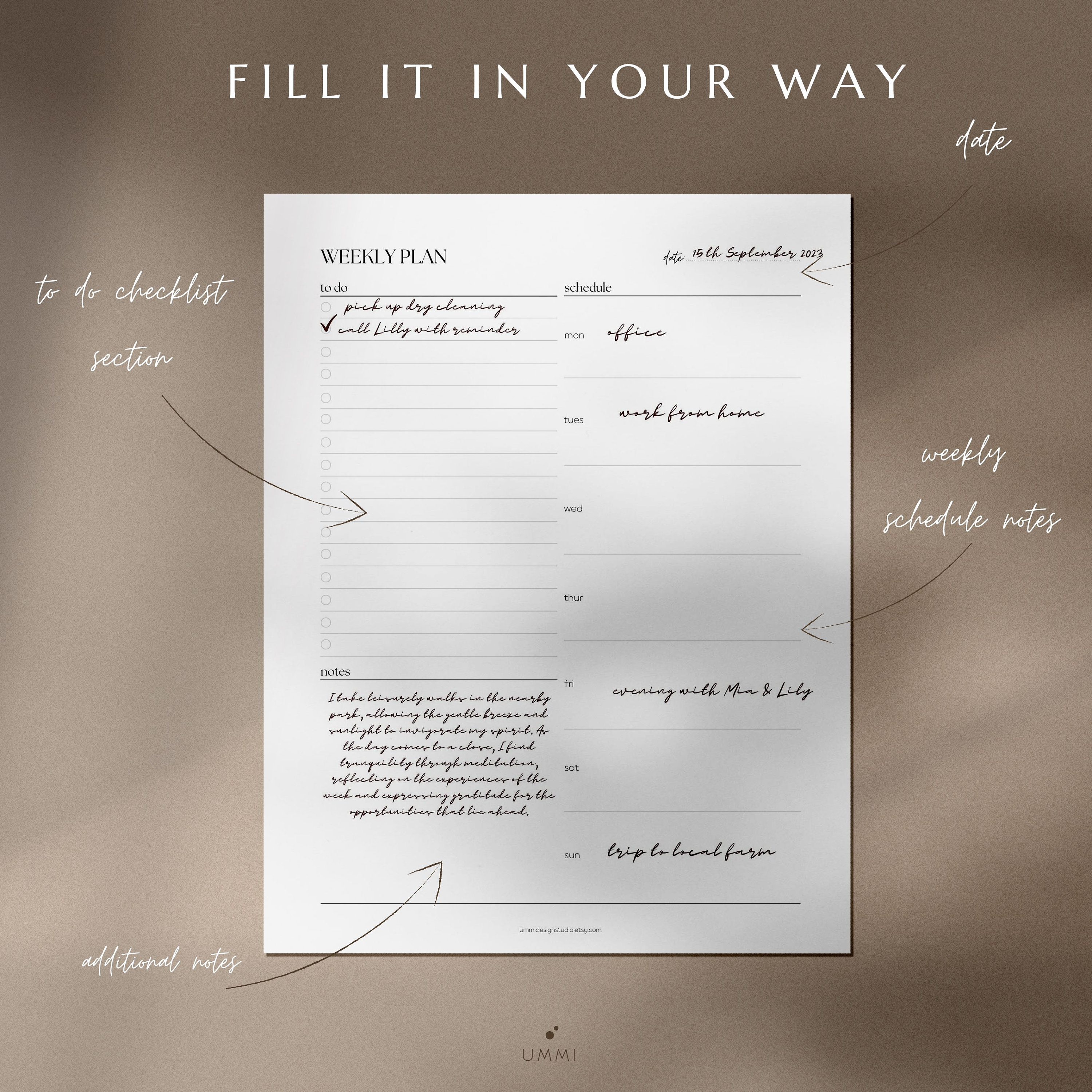 Simple Weekly Planner Printable Fillable PDF Digital Instant - Etsy