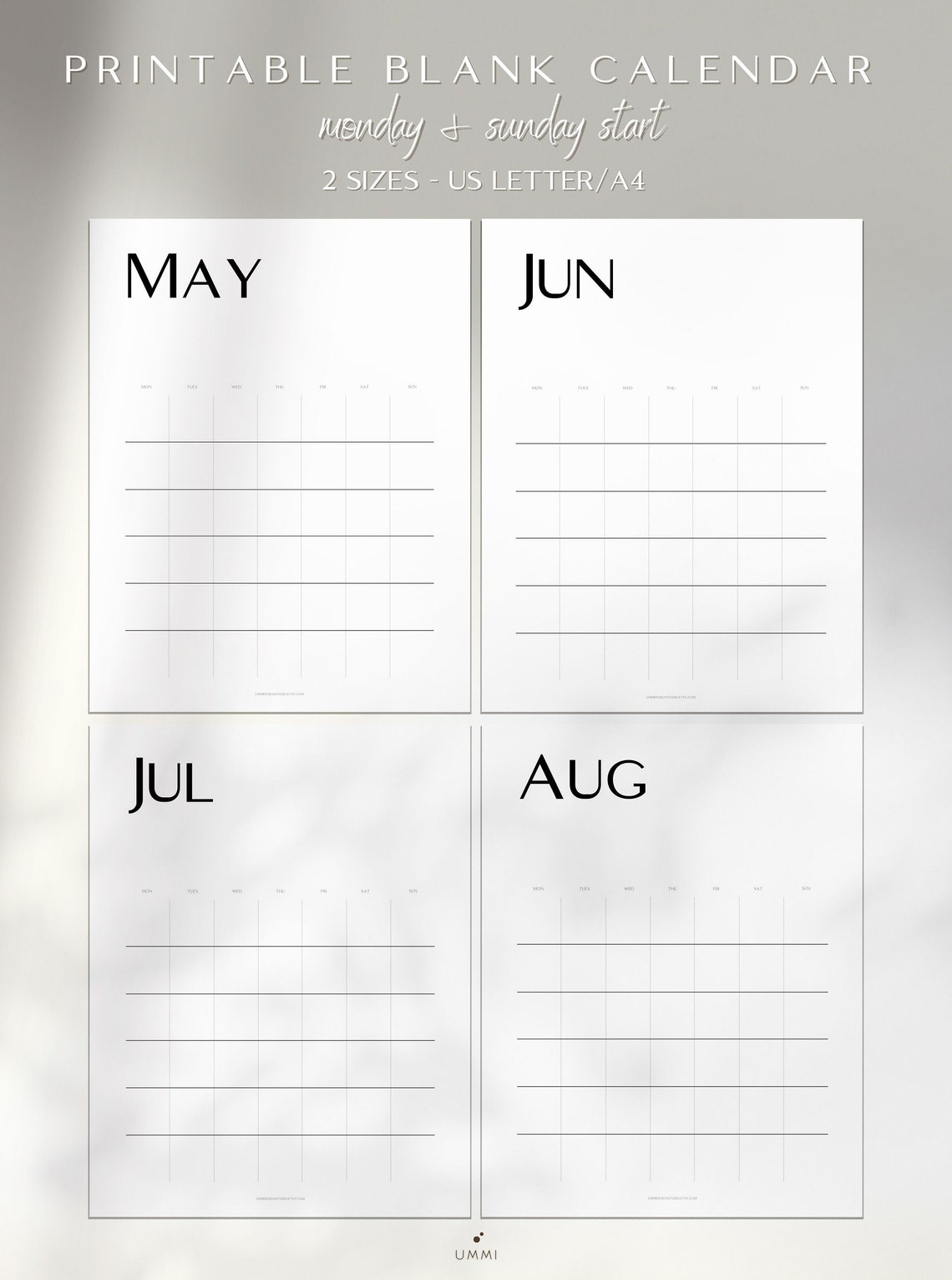 Simple Blank Printable Calendar 12 Months Fillable Interactive Editable ...