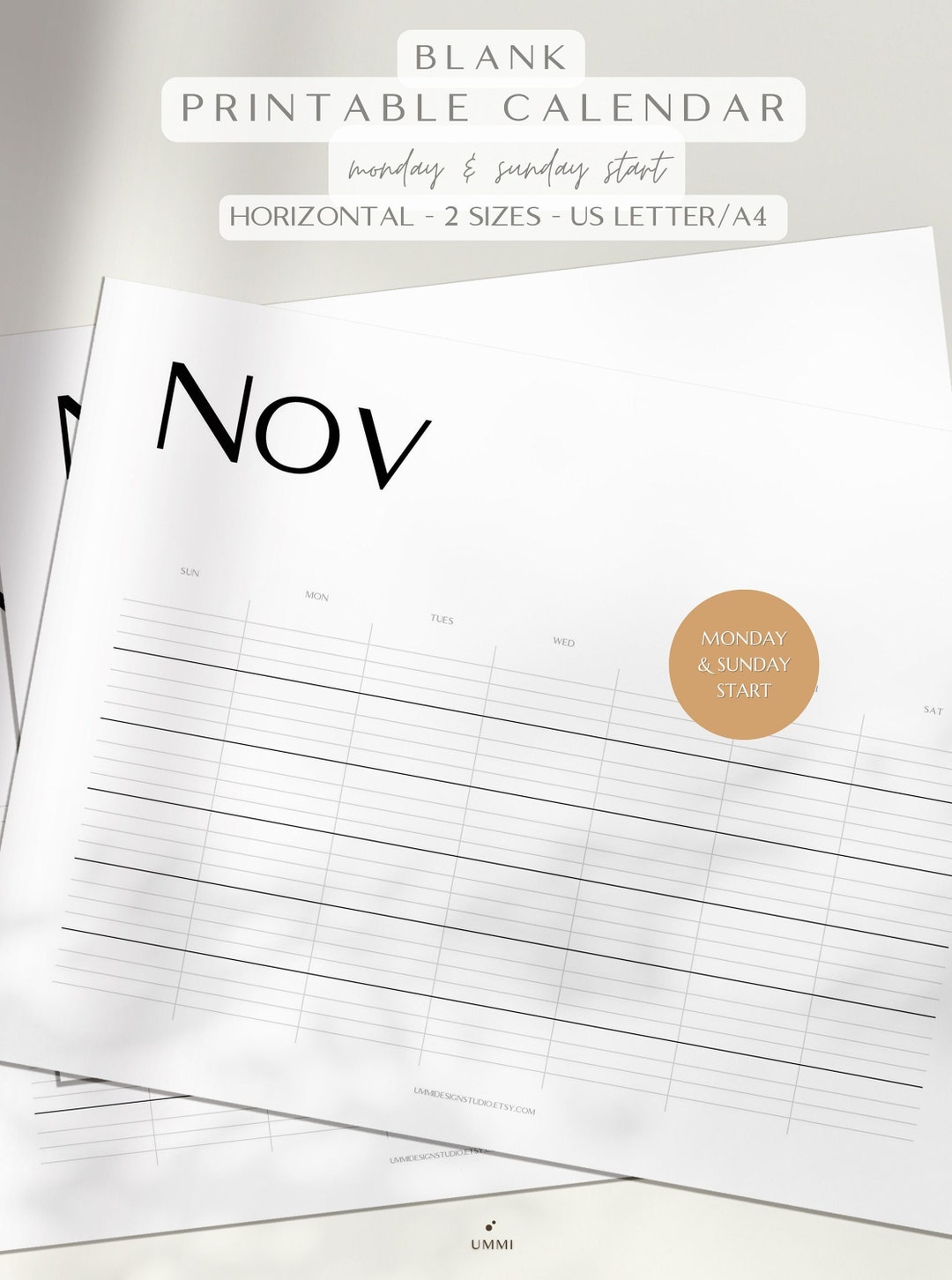 Horizontal Blank Printable Calendar 12 Months Fillable Interactive ...