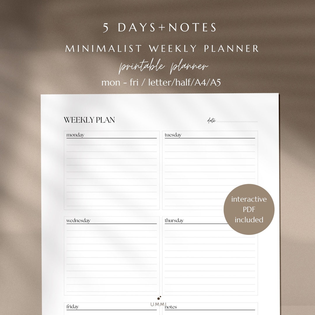 5 Days Weekly Organizer Printable Schedule Calendar Weekly - Etsy