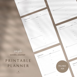 Simple Weekly Planner Printable Fillable PDF Digital Instant Download ...