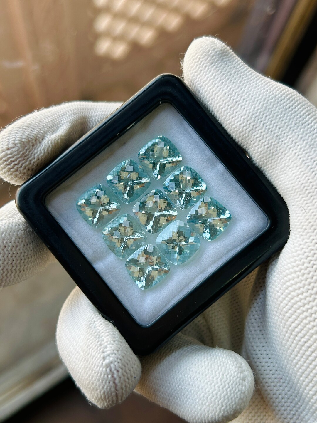 Amazing Square Checkerboard Cushion Cut Aquamarine Lot, March ...