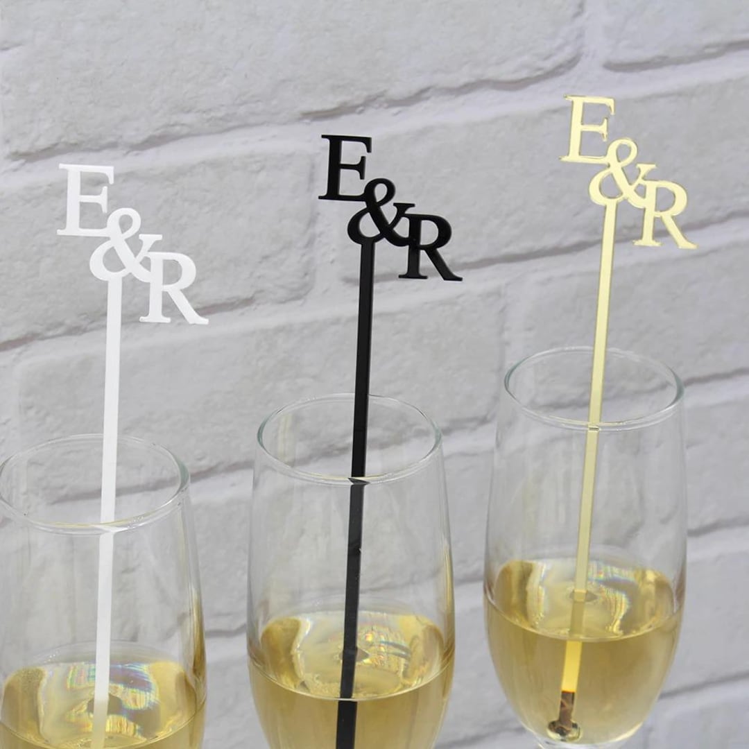 50 PCS Engraved Personalized Letter Drink Stirrers Custom Cocktail ...