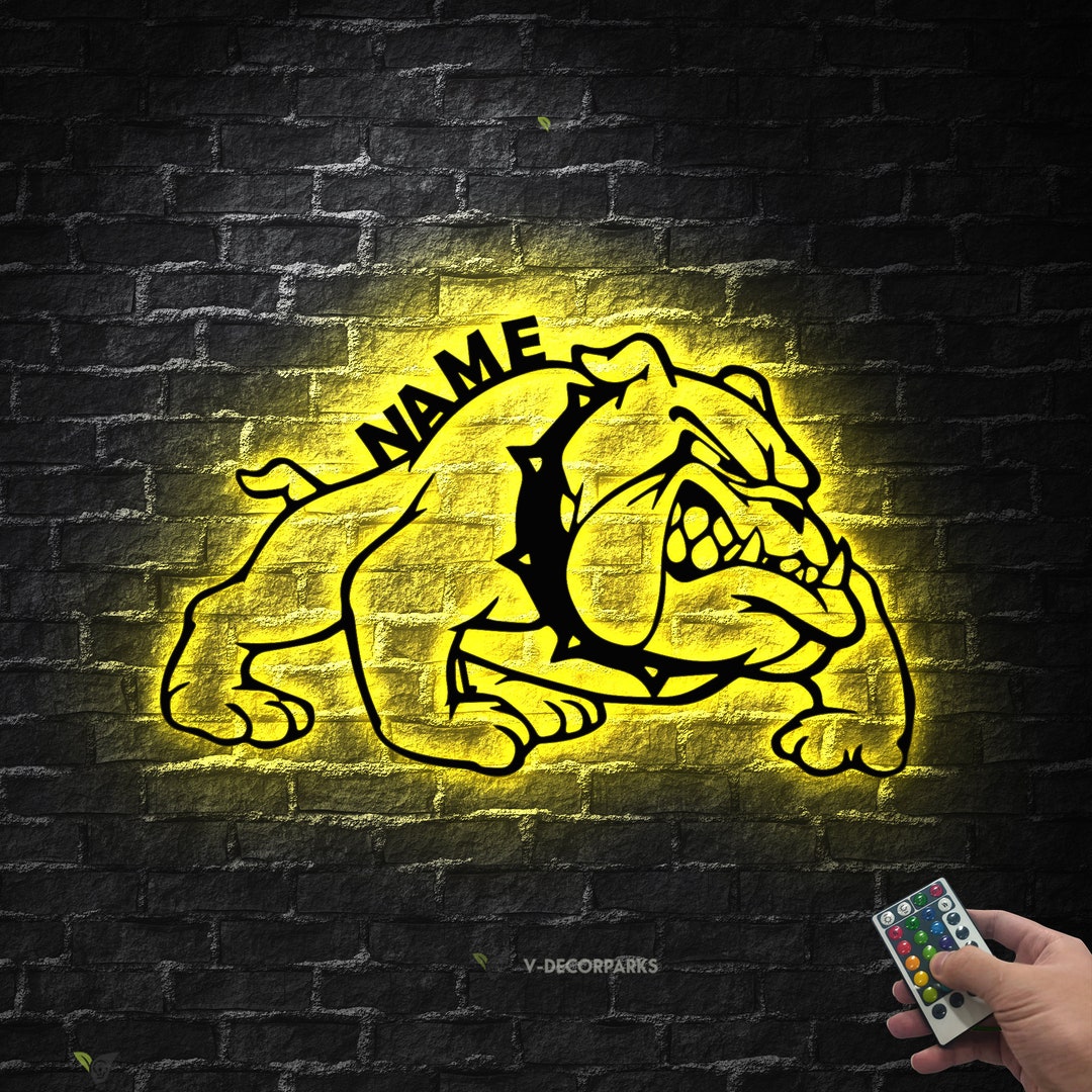 Custom Bulldog Mascot Metal Wall Art Led Lights Personalized - Etsy