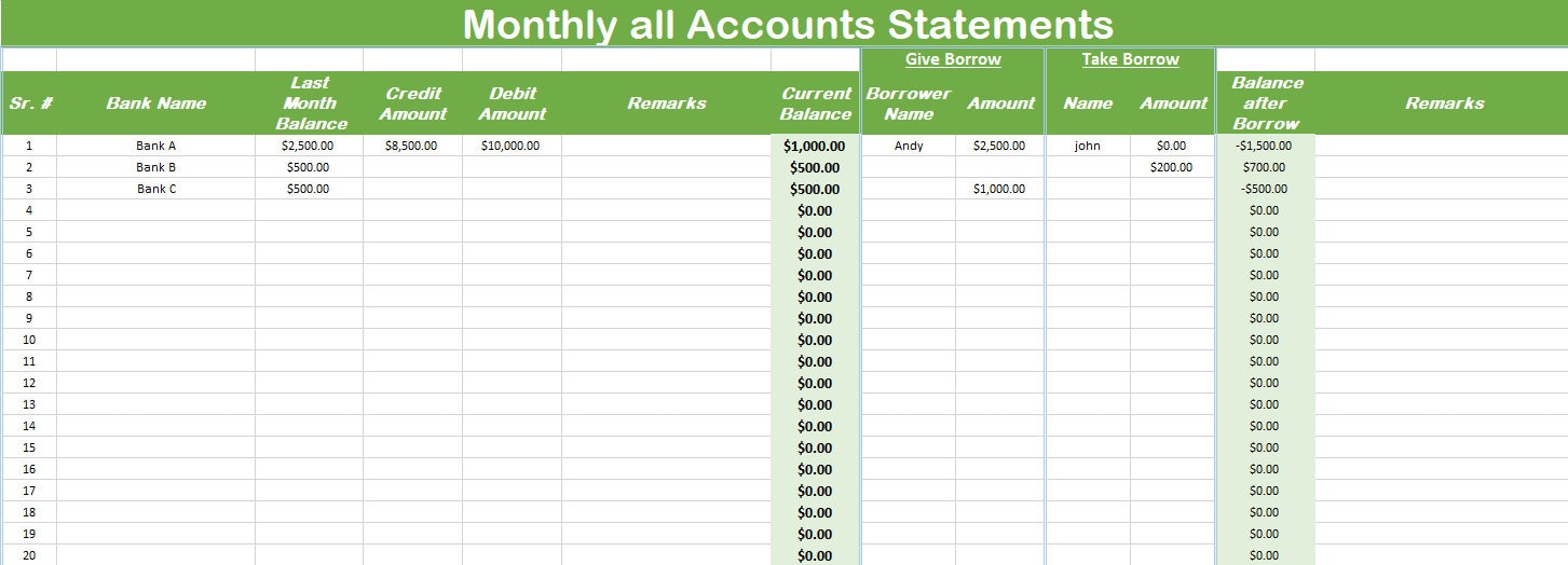 Excel Bank Statement Template