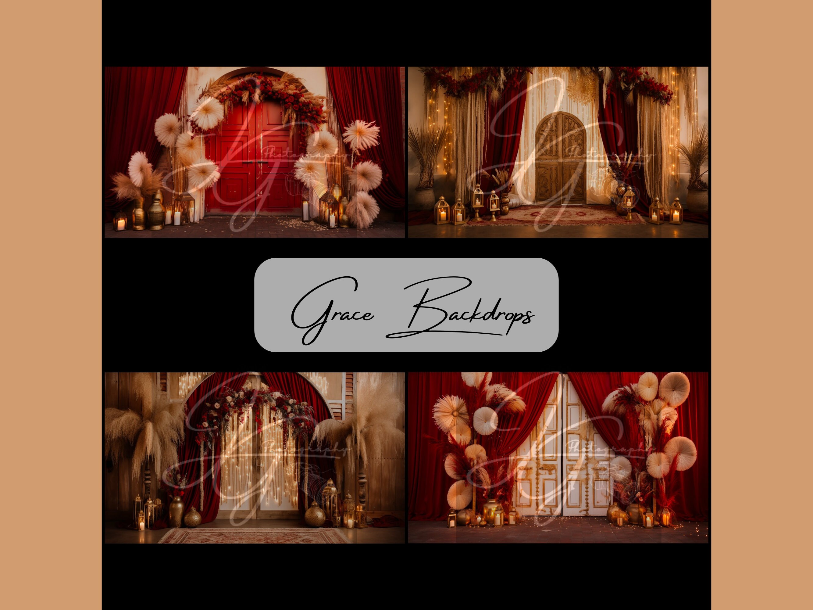 Red and Gold Rustic Door Digital Backdrops: Wedding Photography (JPG ...