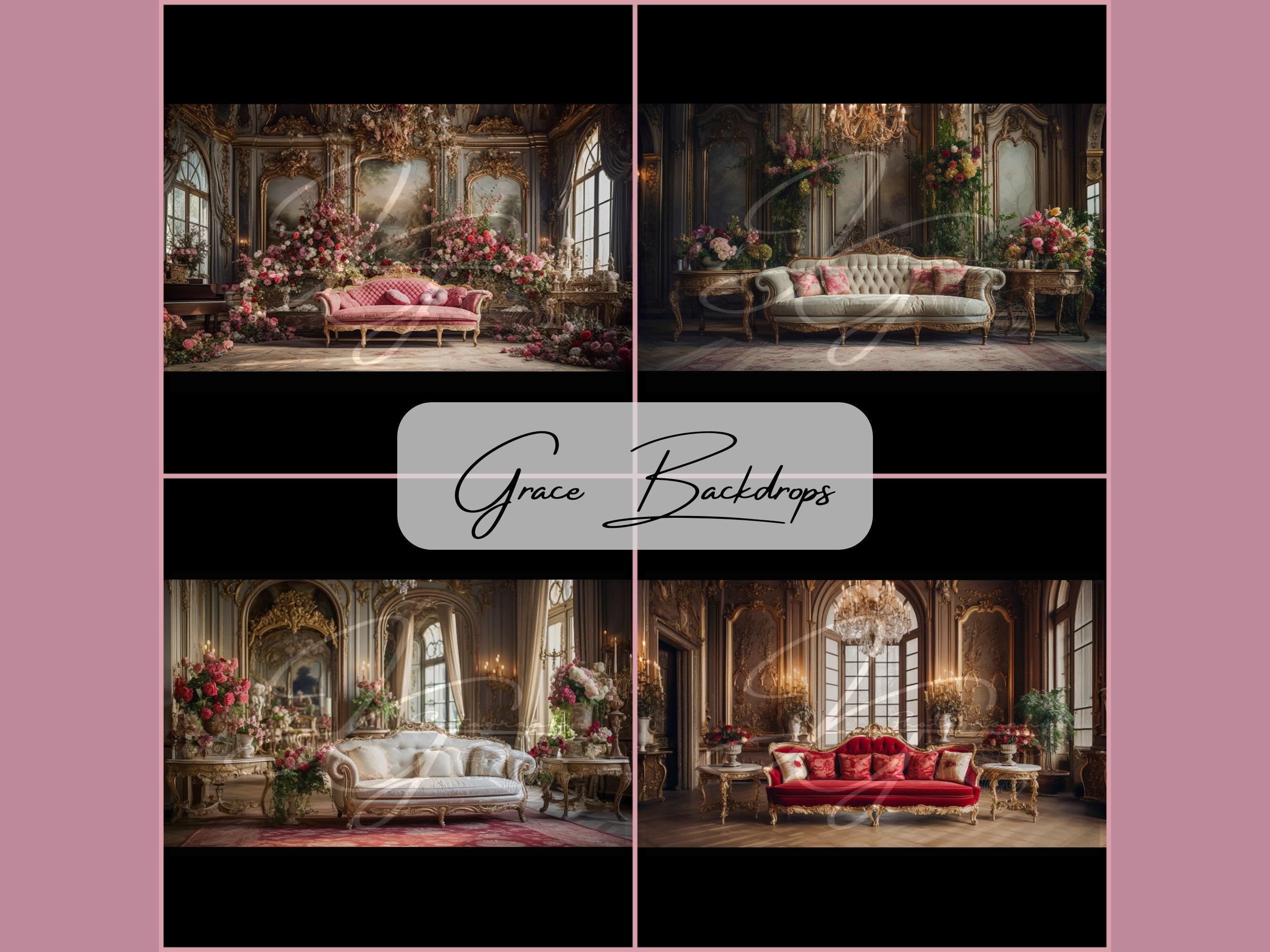 Victorian Style Living Room Digital Backdrops Sets, Maternity Backdrops ...