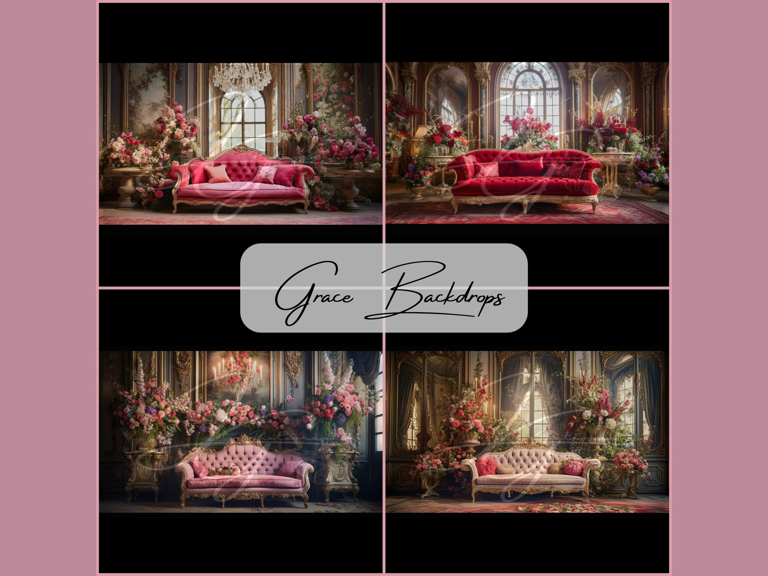 Victorian Style Living Room Digital Backdrops Sets, Maternity Backdrops ...