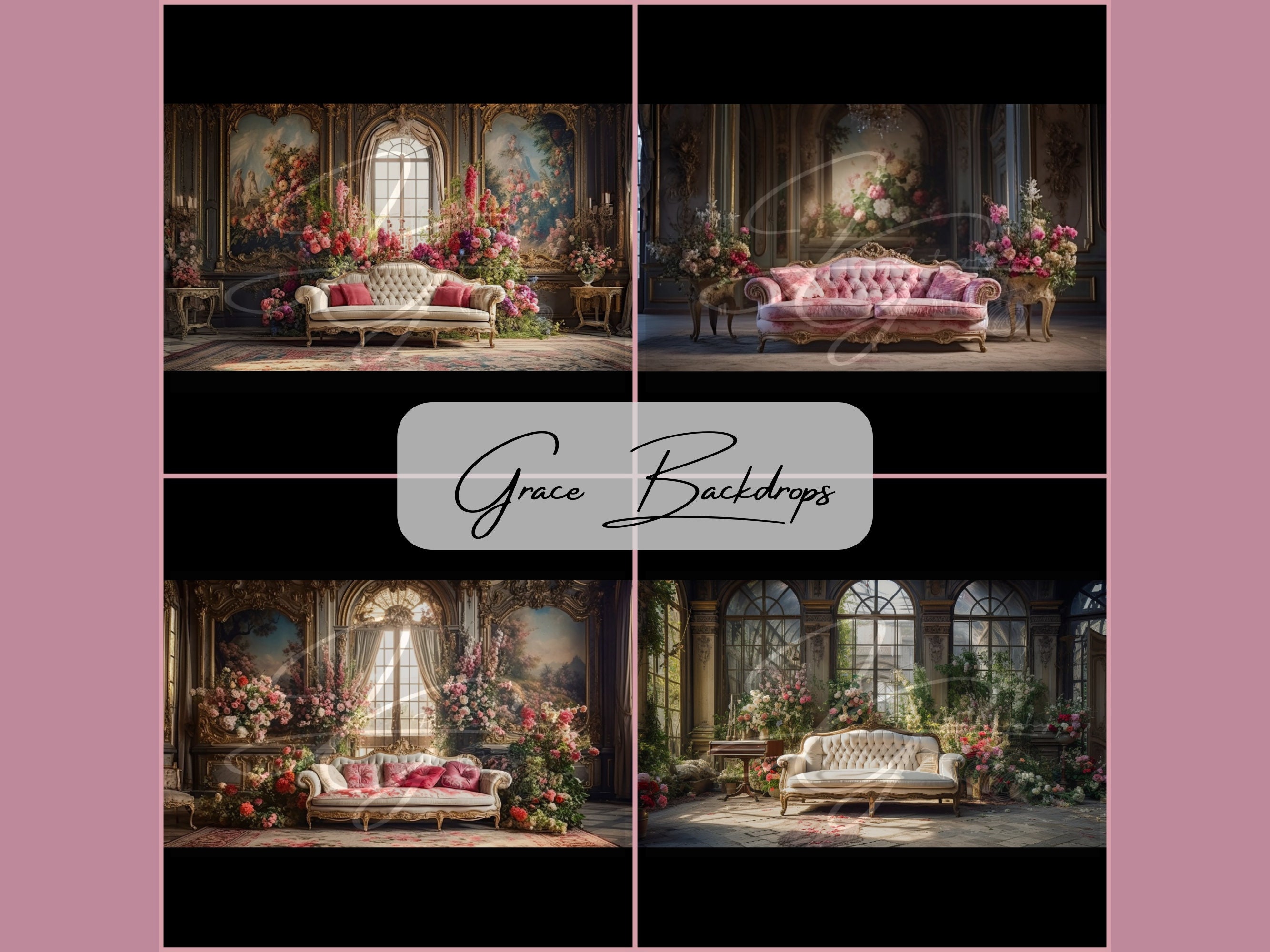 Victorian Style Living Room Digital Backdrops Sets, Maternity Backdrops ...
