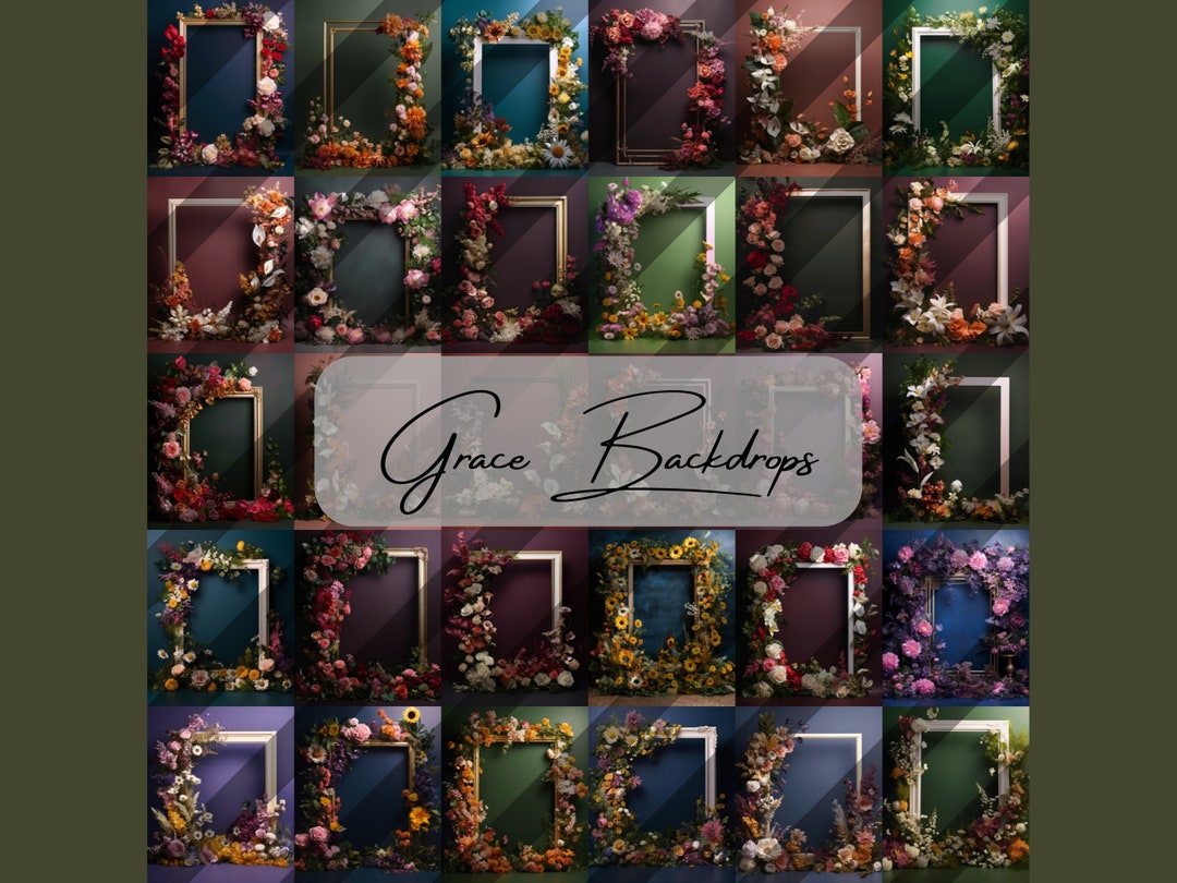 Colorful Floral Frames Digital Backdrops Sets, Maternity Backdrop ...