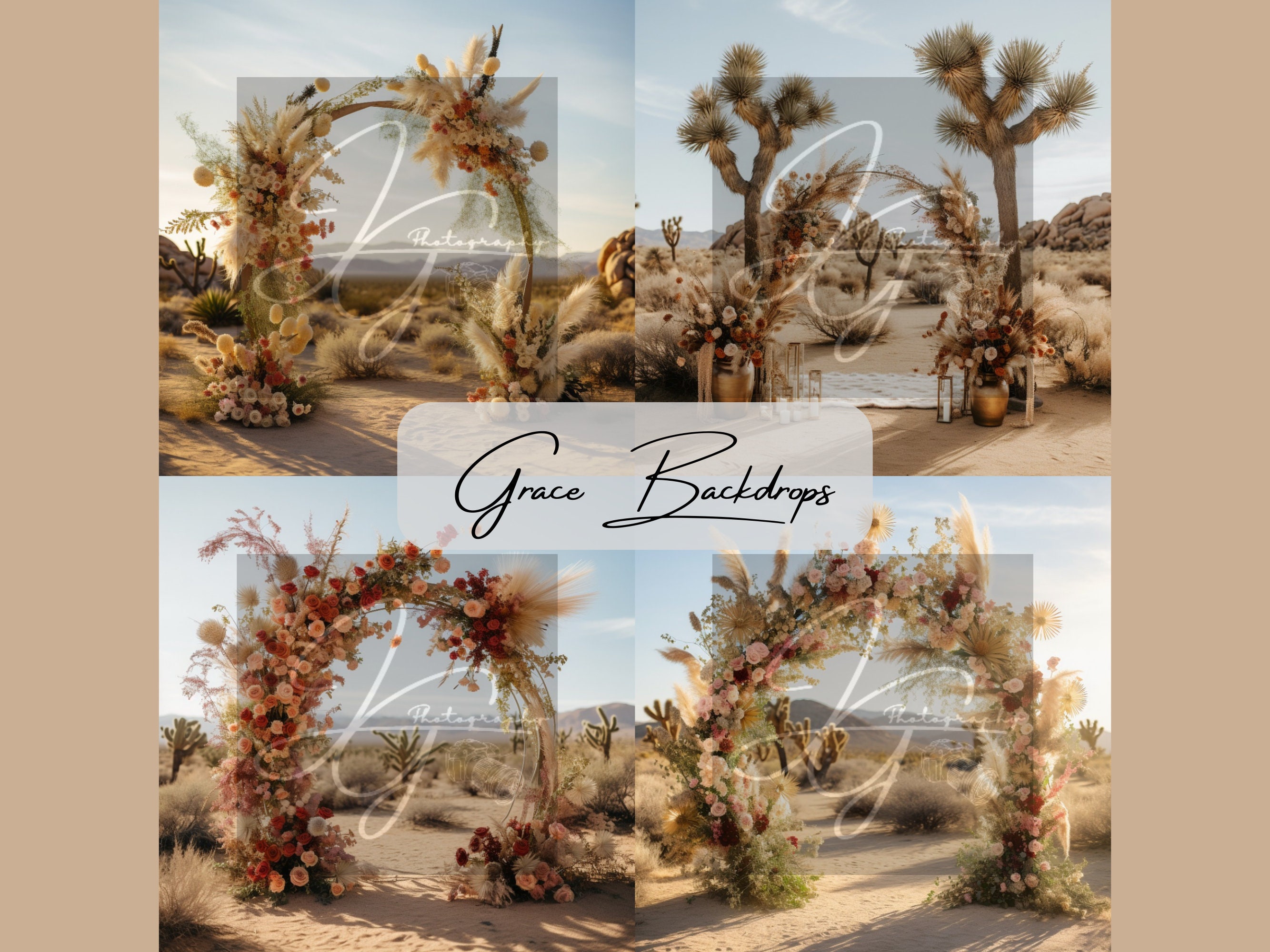 Desert Boho Floral Arches Set 1, Wedding Backdrop Overlays, Studio ...