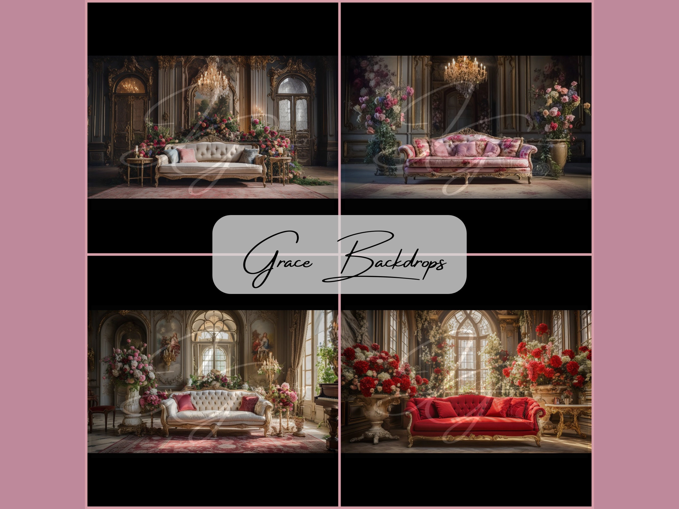 Victorian Style Living Room Digital Backdrops Sets, Maternity Backdrops ...