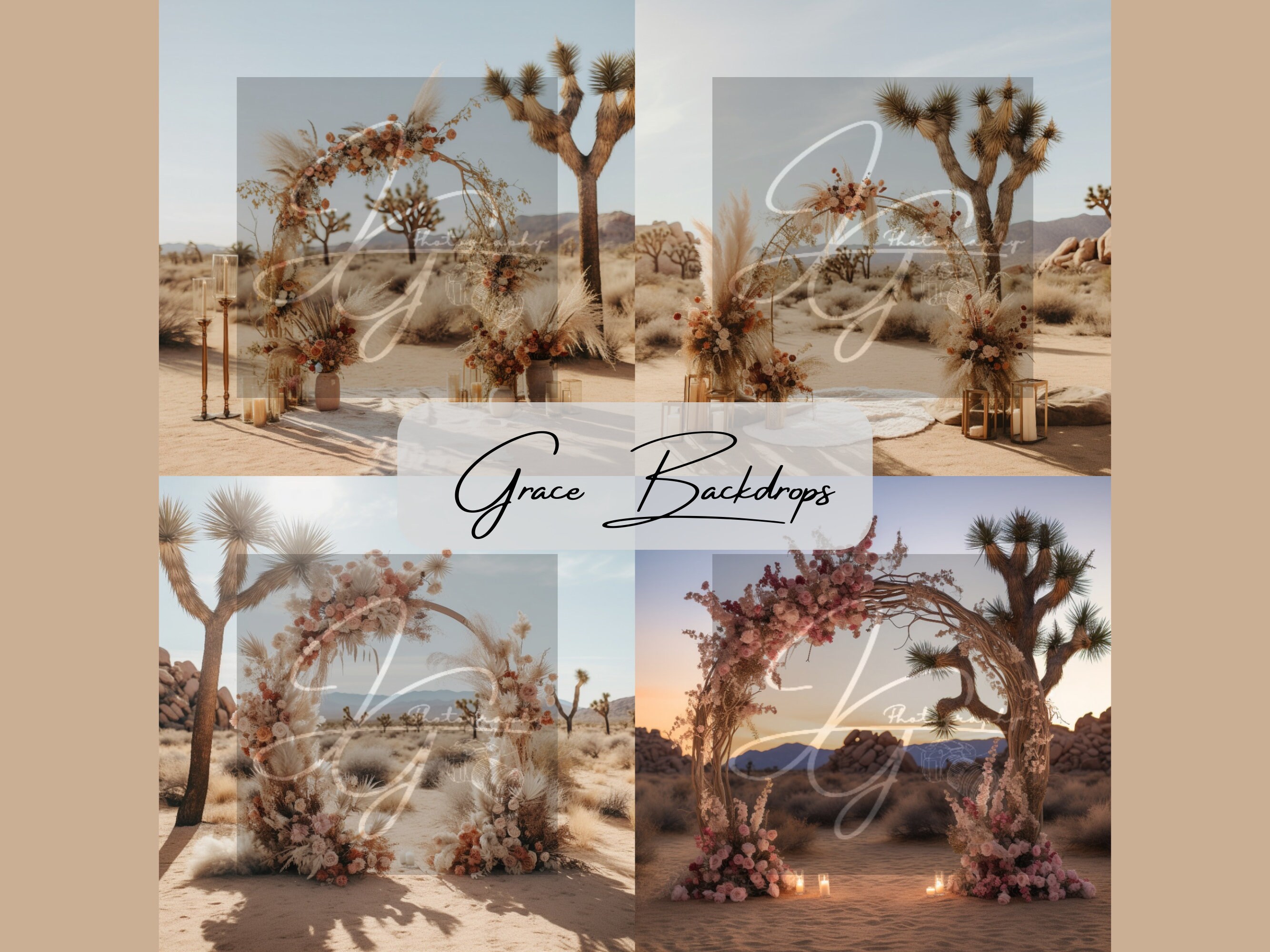 Desert Boho Floral Arches Set 1, Wedding Backdrop Overlays, Studio ...