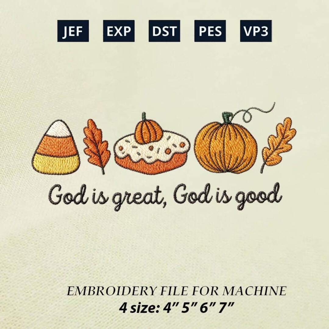 God is Great God is Good - Autumn Pumpkin Machine Embroidery - Fall ...