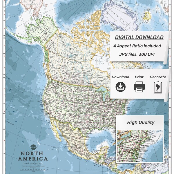 Wall Map North America - Etsy