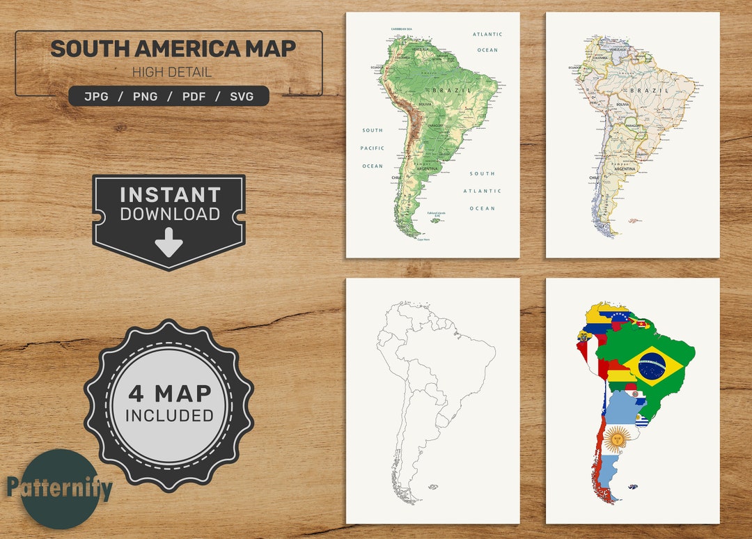 South America Map Bundle. Printable America Map Set. Political ...