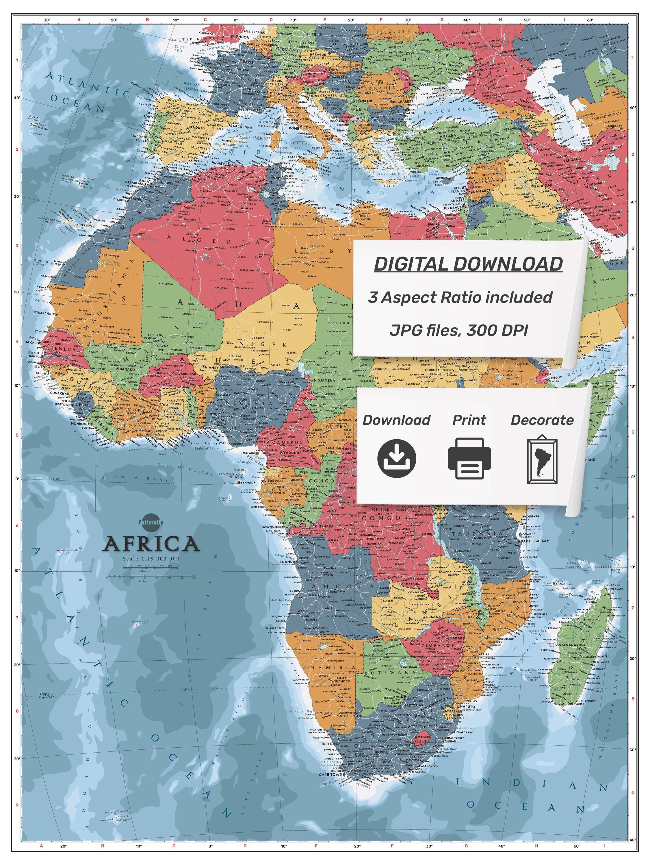 Africa Political Map Print. Large Printable African Poster With ...