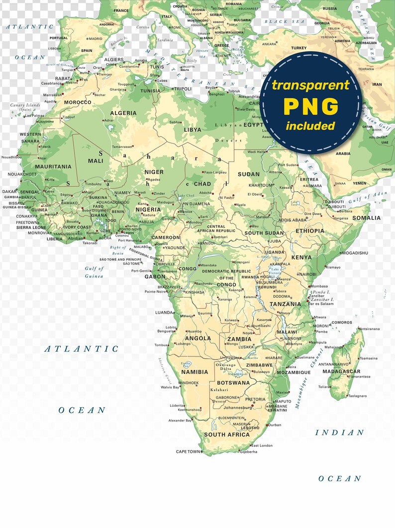 Terrain Map of Africa. Detailed Digital Africa Map. High-resolution ...