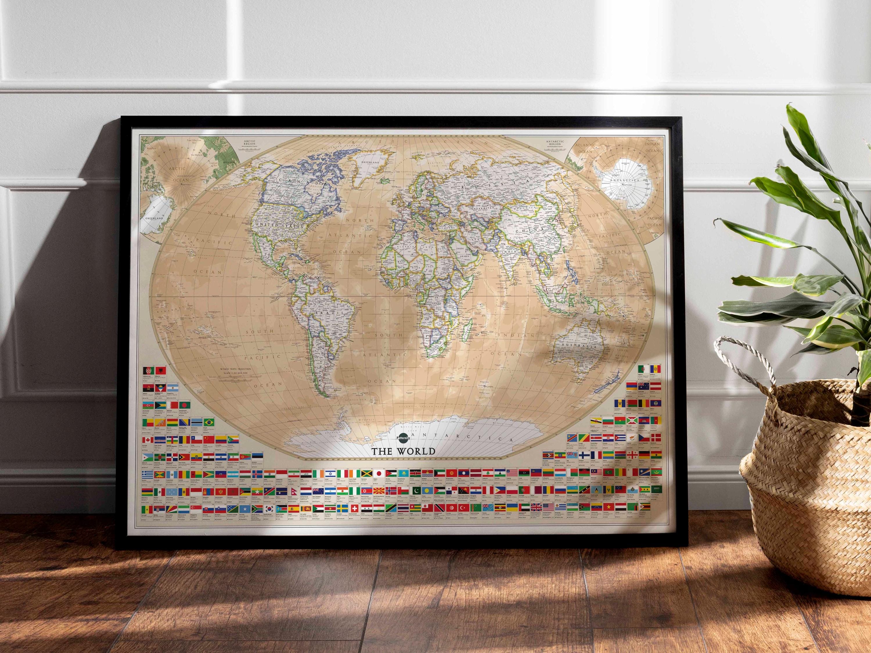 The World Political Map Print With All Flags. Detailed PRINTABLE World ...