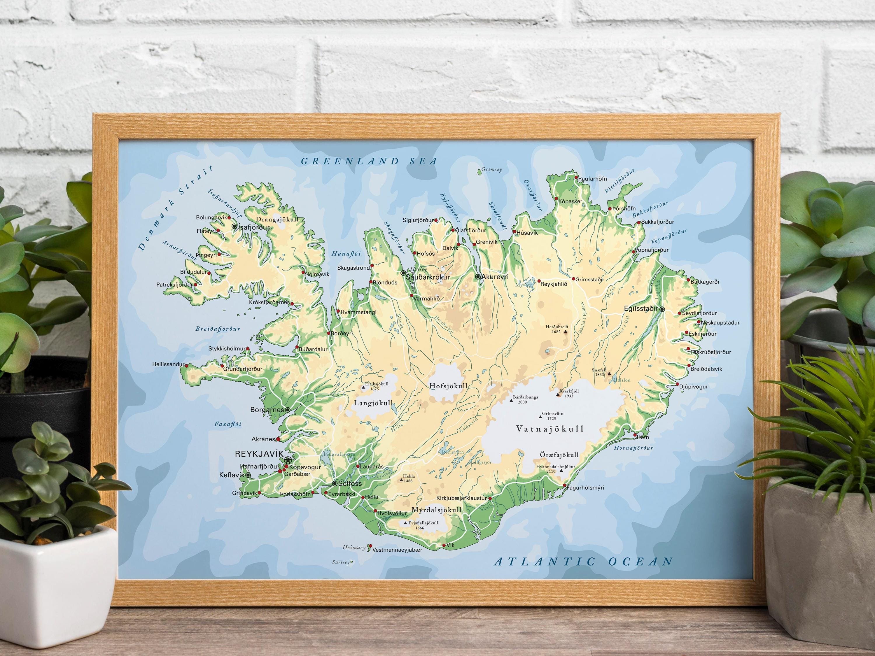 Iceland Detailed Physical Map. Iceland Terrain Vector Map. Educational ...