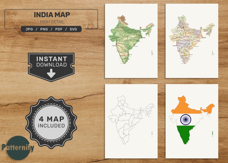 India Map Bundle. Printable Indian Map Set. Political, Physical, Blank ...
