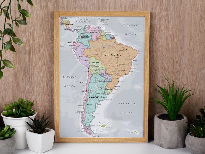 South America Political Map. Large Printable Americas Map Poster Full ...