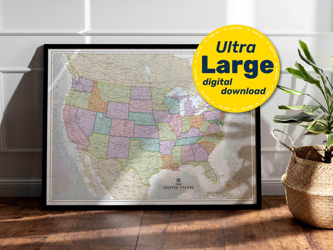 United States Political Map Print. High-resolution PRINTABLE USA Map ...
