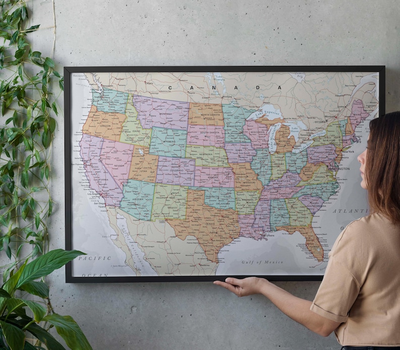 Political Map of USA. Large Detailed United States Map Poster With ...