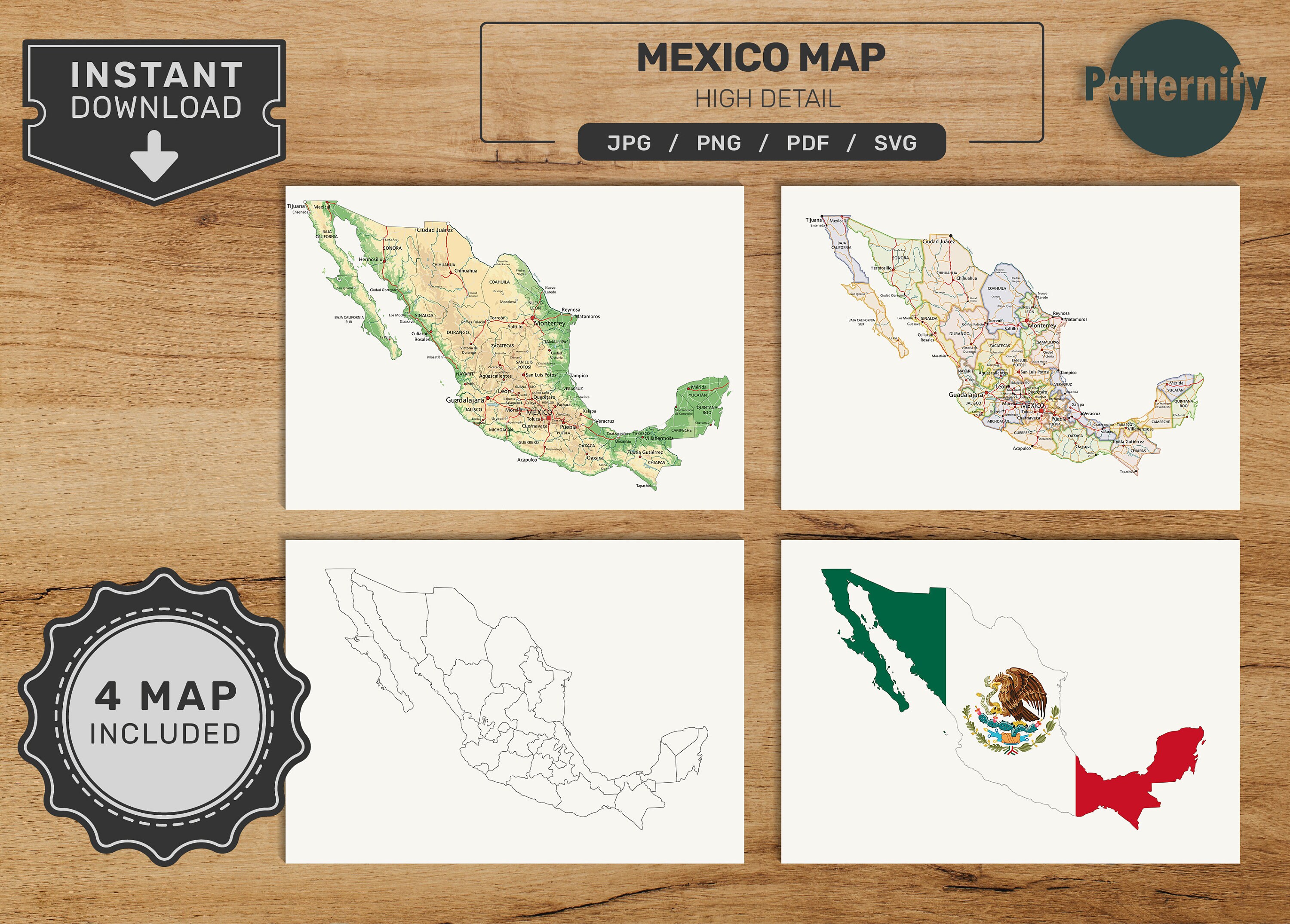 Mexico Map Bundle. Printable Mexican Map Set. Political, Physical ...
