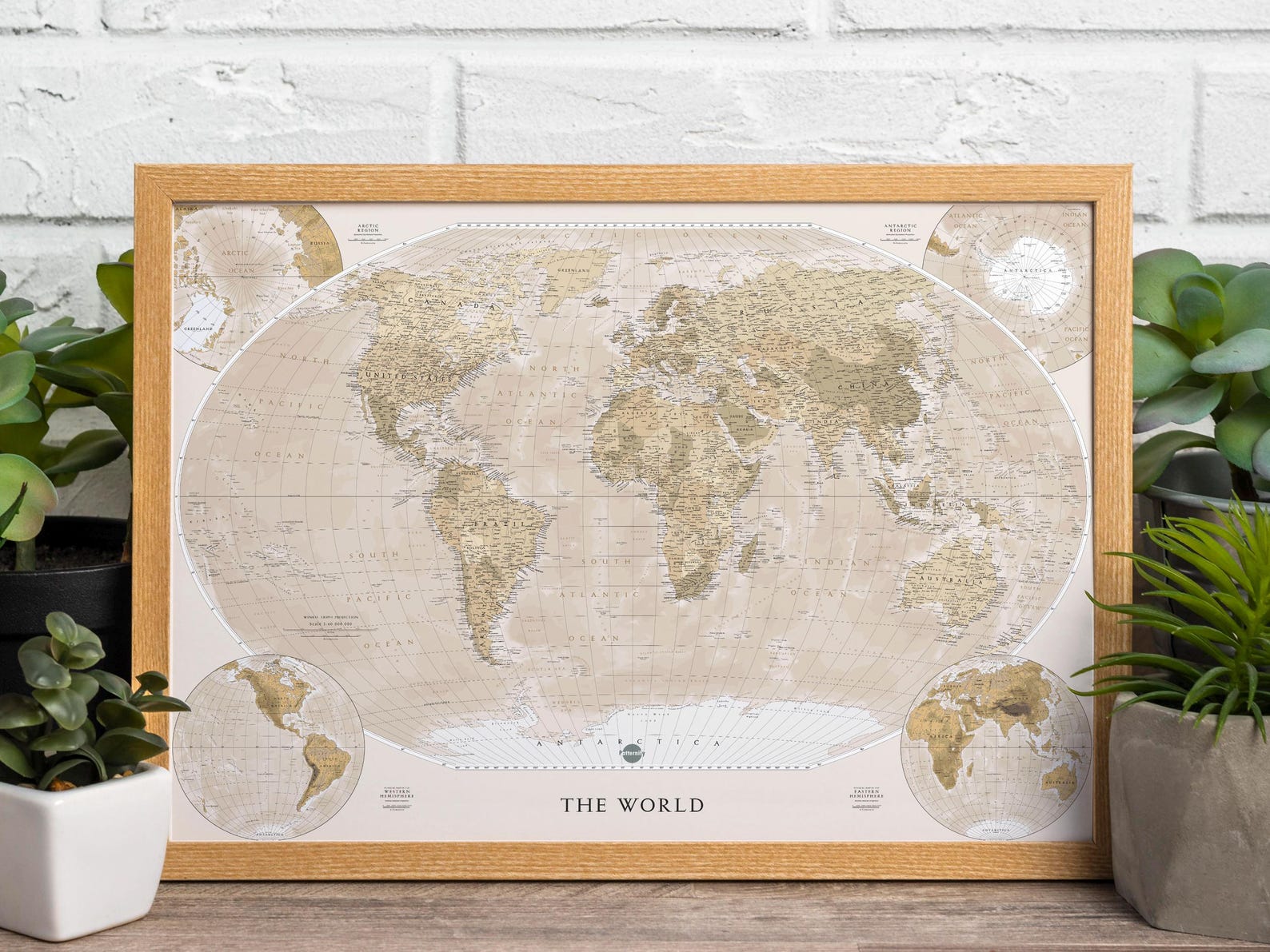 Beige Map of the World. Detailed PRINTABLE Brown World Map. World Map ...