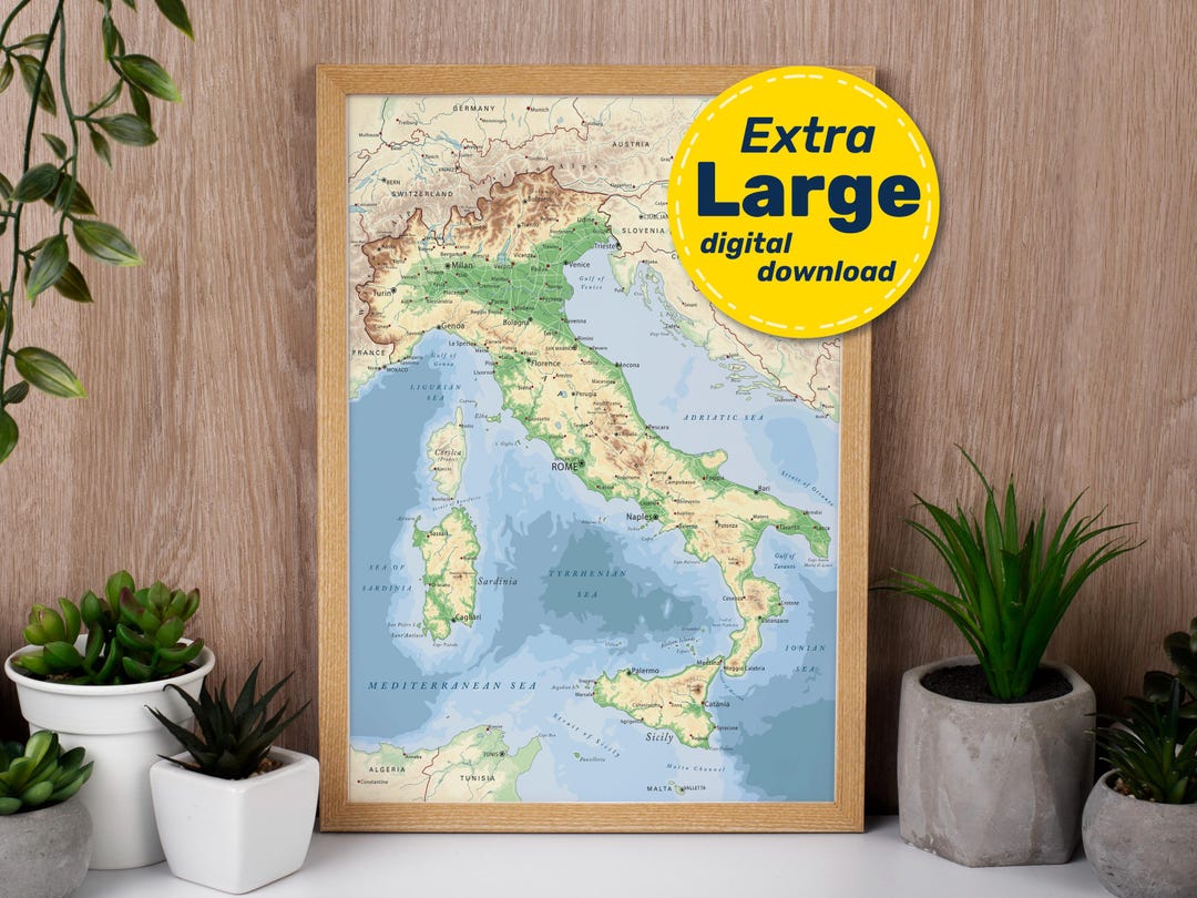 Italy Detailed Physical Map. Italian Terrain Vector Map. Educational ...