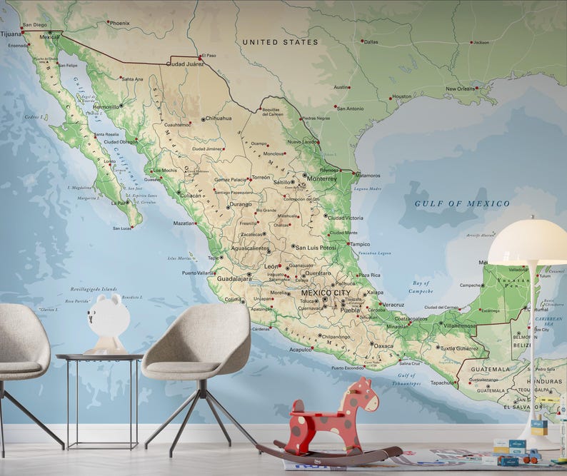 Mexico Detailed Physical Map. Mexican Terrain Vector Map. Educational ...