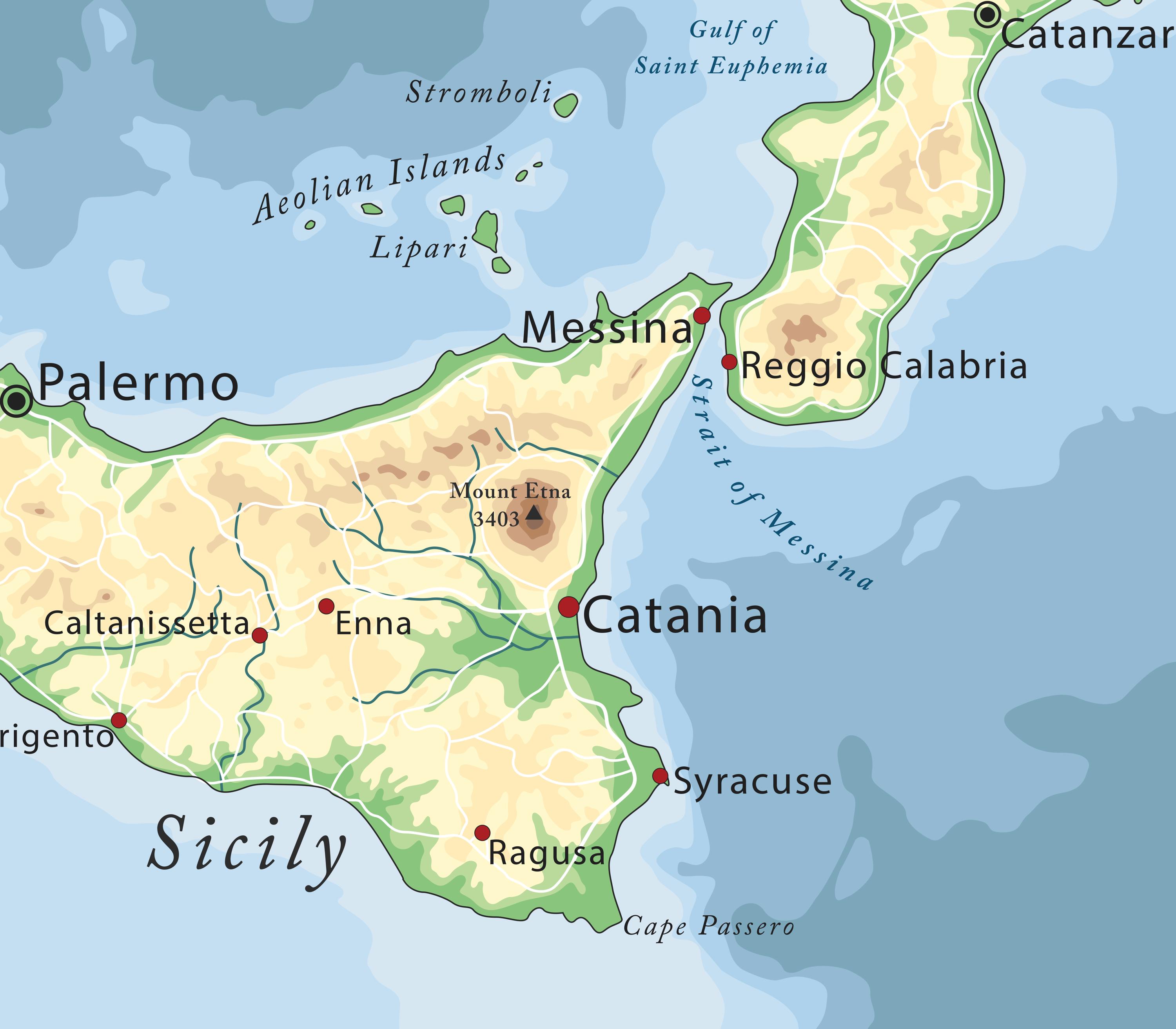 Italy Detailed Physical Map. Italian Terrain Vector Map. Educational ...