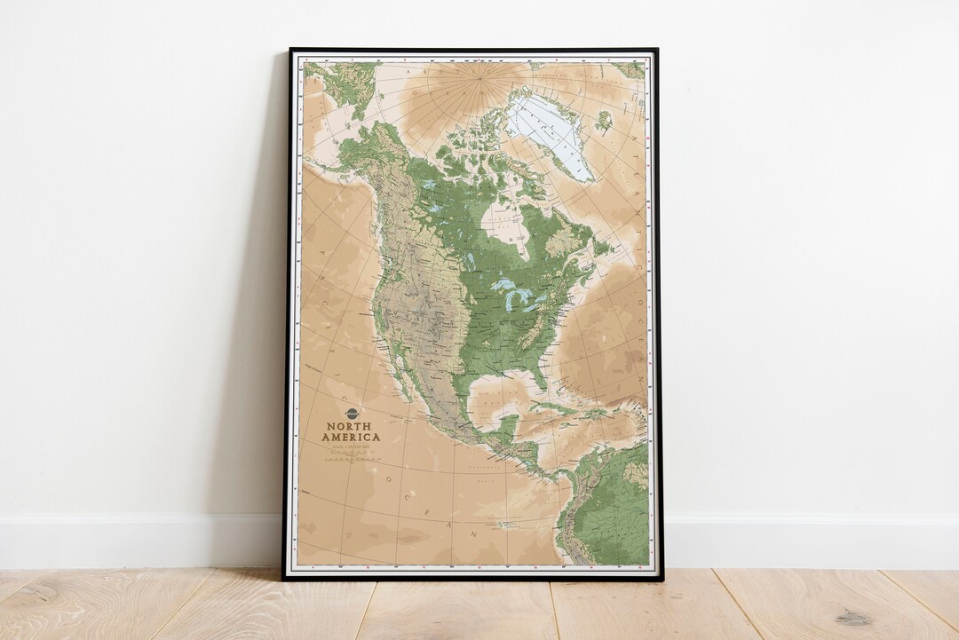 Terrain Map of North America | North America Map Poster Giclee Print ...