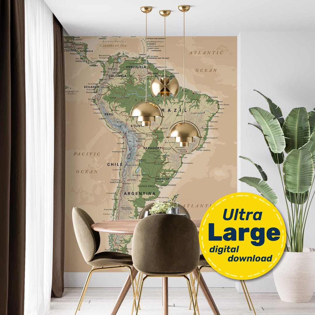 Detailed South America Terrain Map. Digital Americas Map With ...