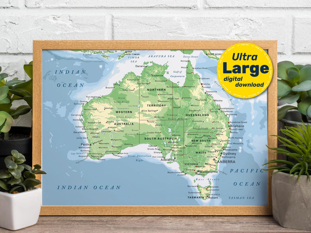 Detailed Physical Map of Australia. Vector Australia Map. Educational ...