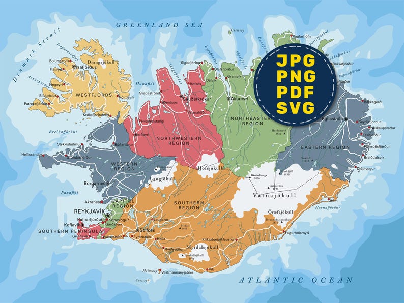 Political Map of Iceland. Large Detailed Iceland Map Poster With Cities ...