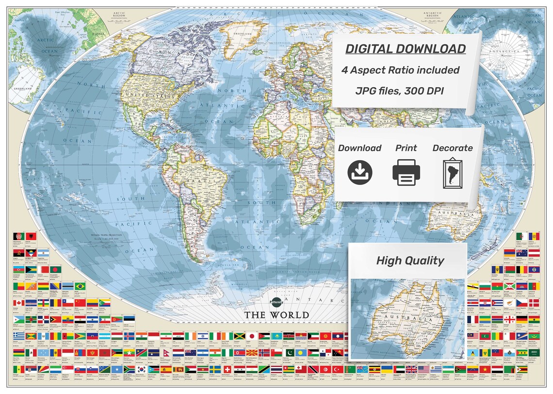 World Map With Flags Printable Map of the World With State Flags ...